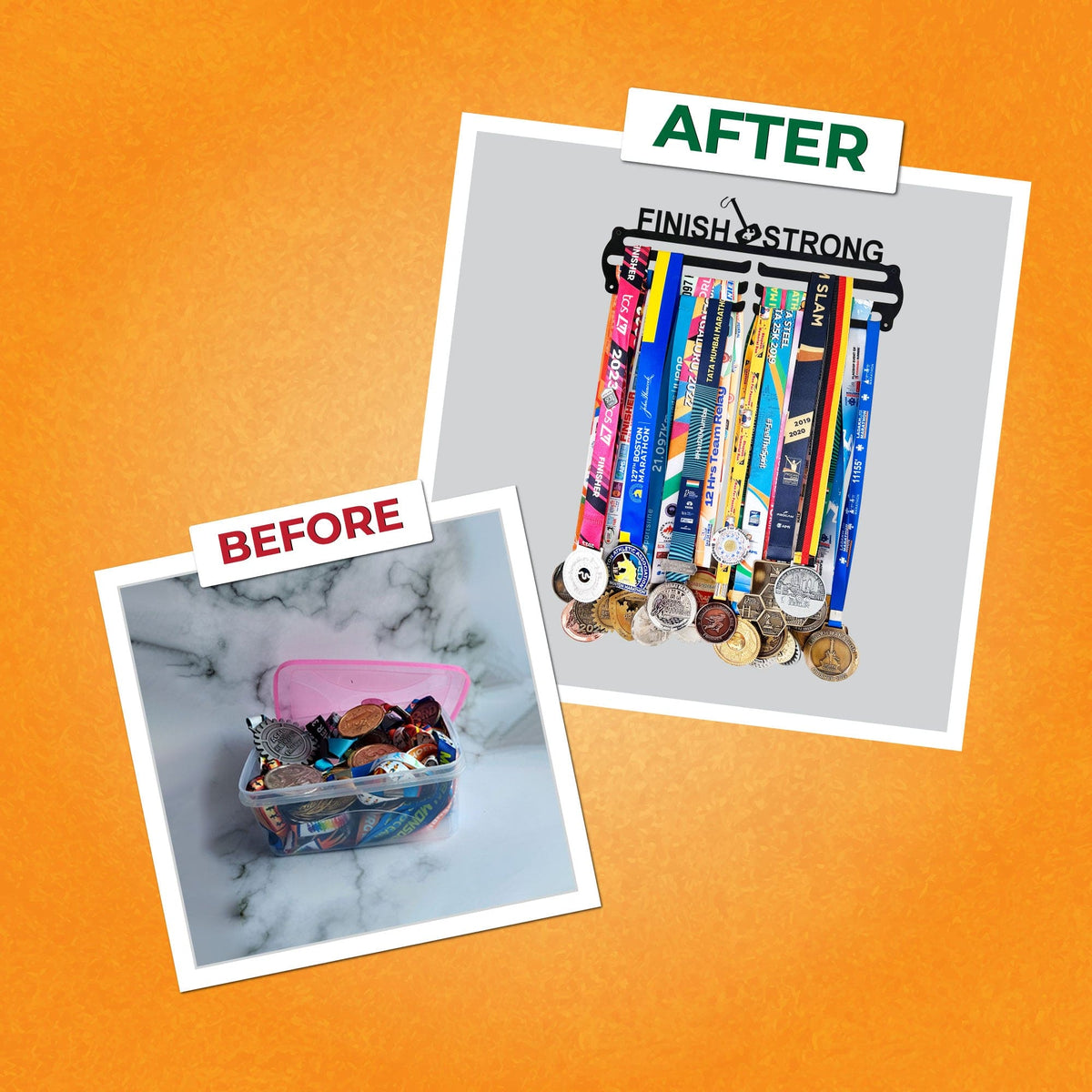 FINISH - Hang up to 60+ Medals - Steel (48 * 30 CM) - Glory Medal Hang ...