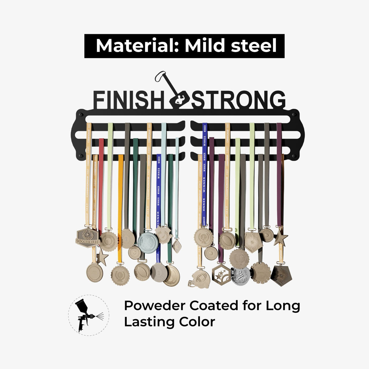 FINISH - Hang up to 60+ Medals - Steel (48 * 30 CM) - Glory Medal Hang ...