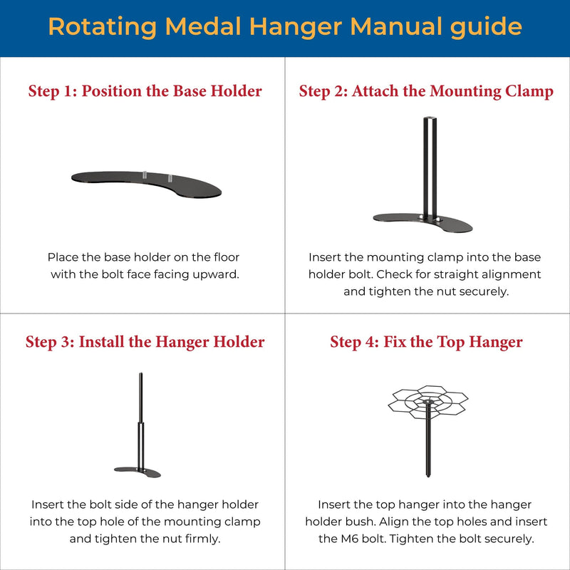 Rotating Medal Display Stand for 75 Medals – Tabletop Medal Hanger for
